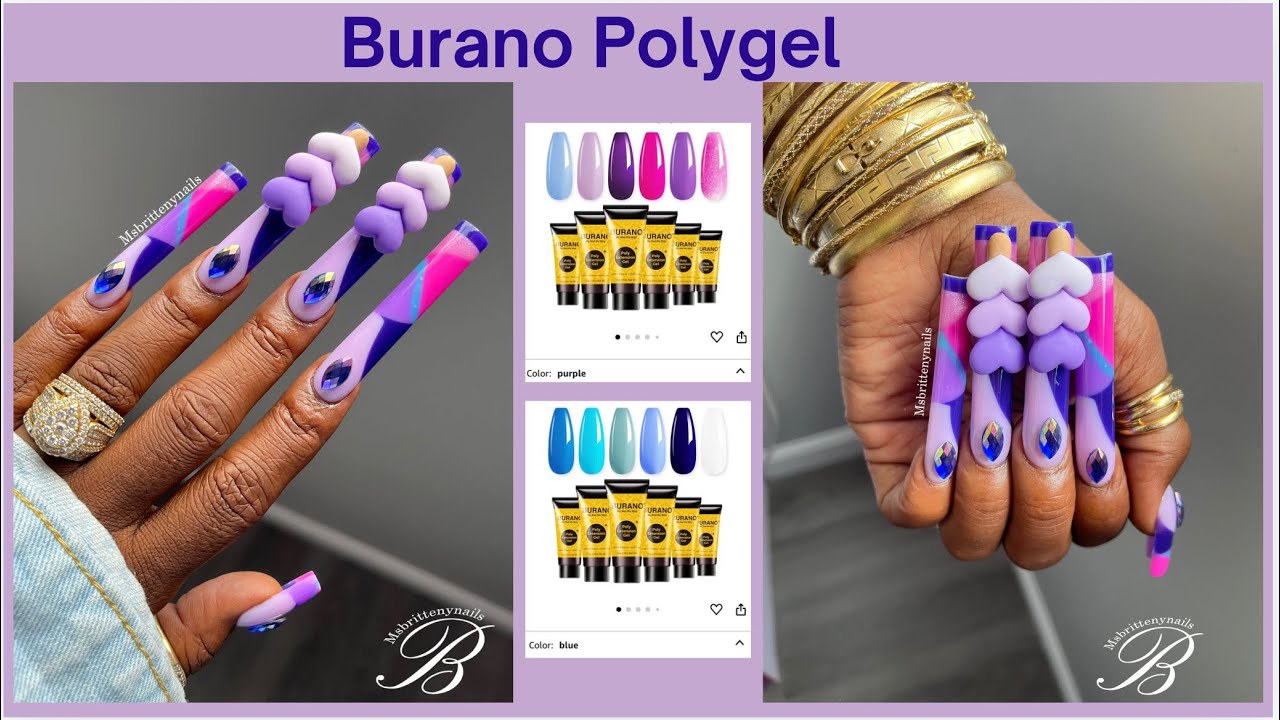 Polygel nail design using 2 of Burano’s polygel kits. Purple polygel ...