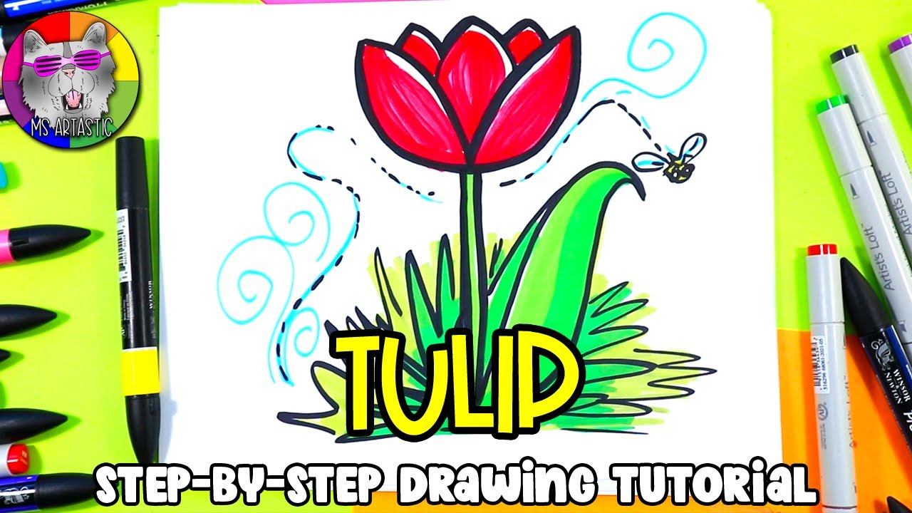 Draw a Tulip! Tulip Step-by-Step Drawing Art Lesson for KIDS! - YouTube