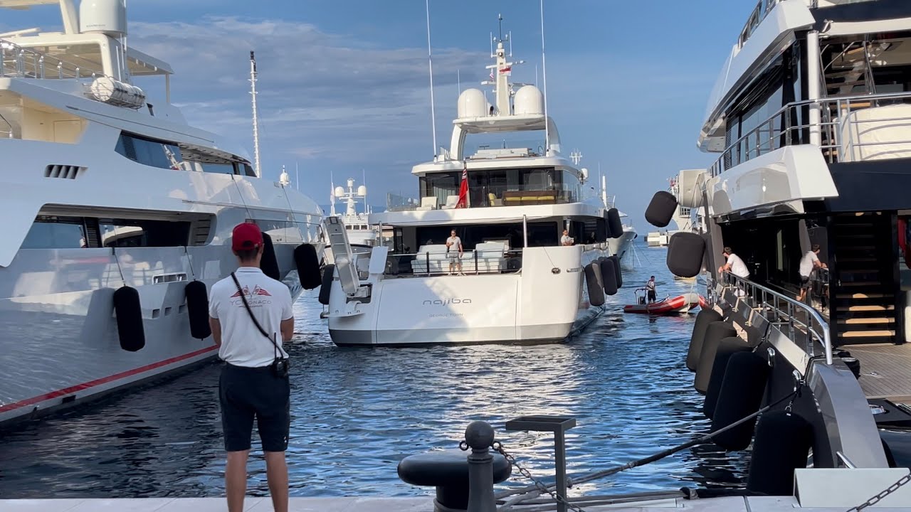 $50M Almarzouq Brother's NAJIBA yacht Docking between two Superyachts ...