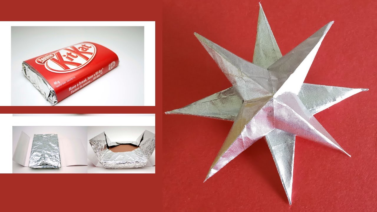 How To Make 3D Star Using Kitkat Wrapper Easy 3D Star Making how-to-make-3d-star-using-kitkat-wrapper-easy-3d-star-making