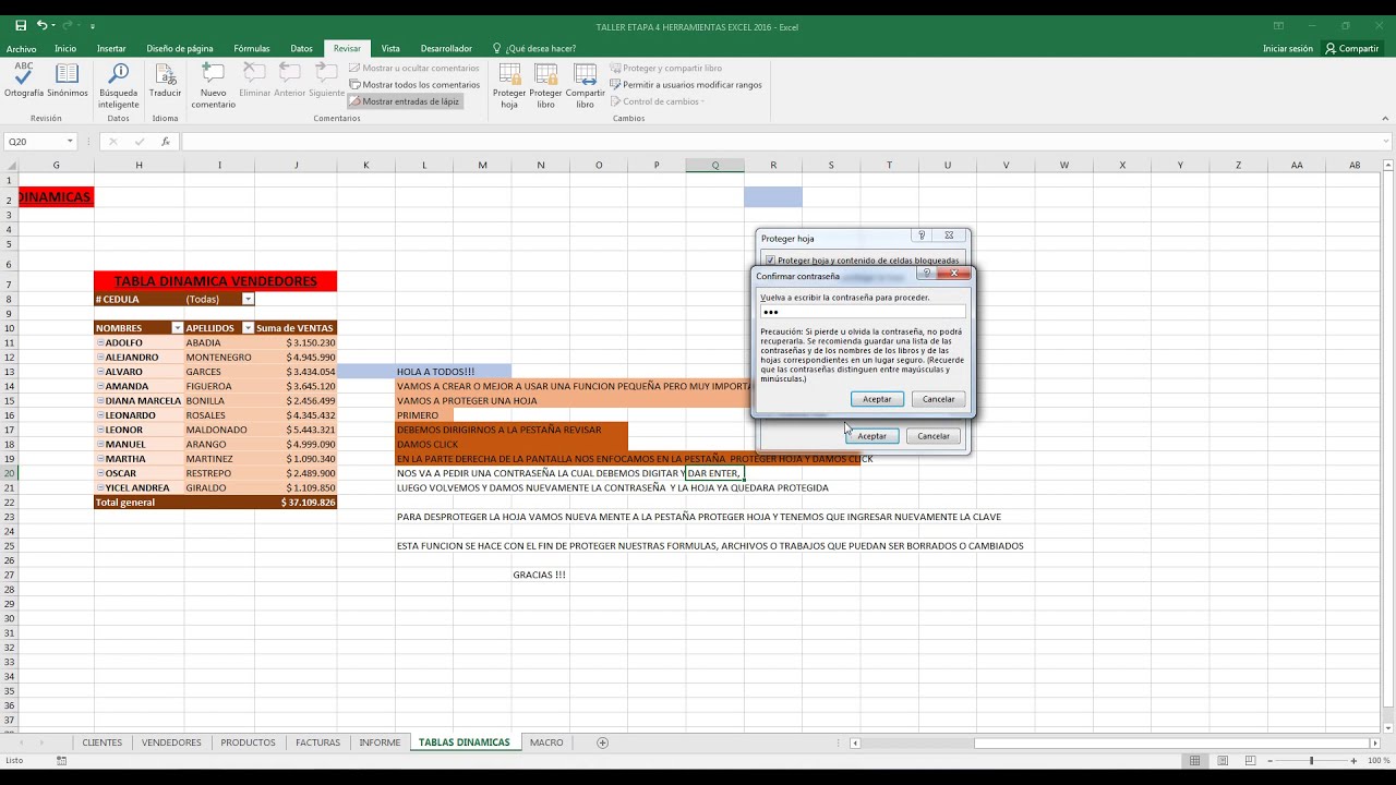 COMO PROTEGER HOJA EN EXCEL 2016 - YouTube