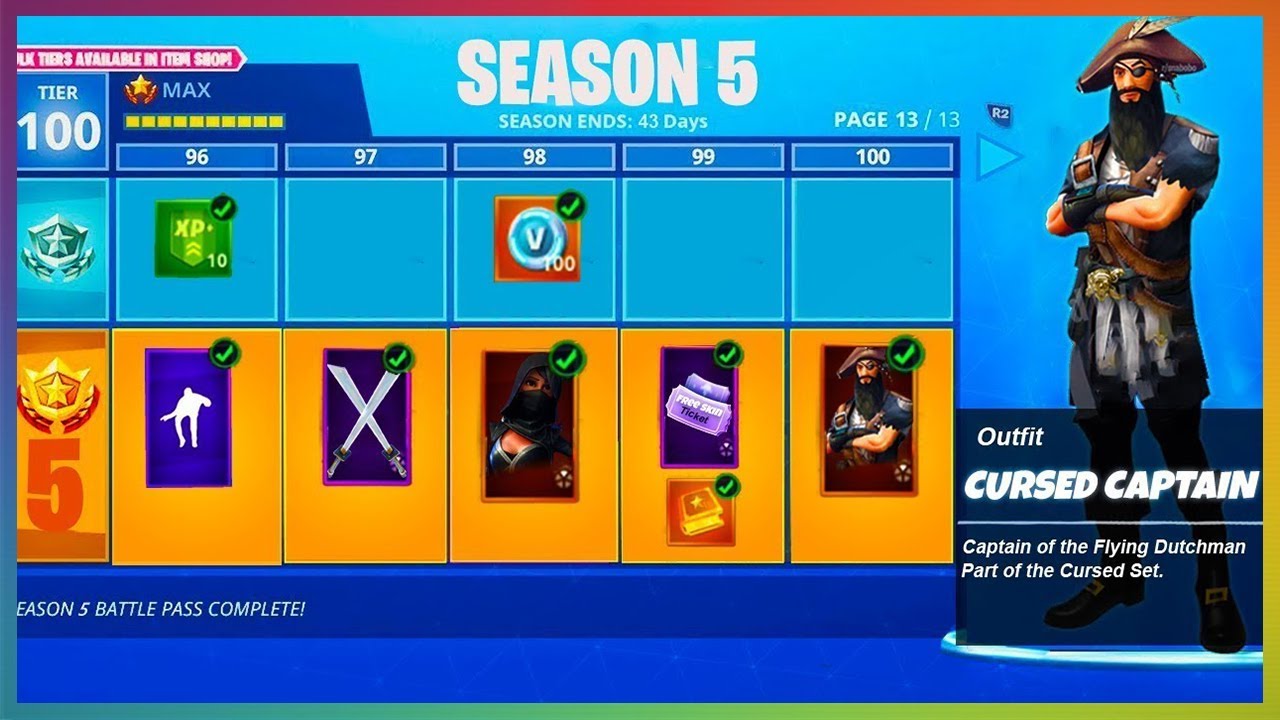 Season 5 Level 100 Battle Pass Fortnite Season 5 Battle Pass Youtube