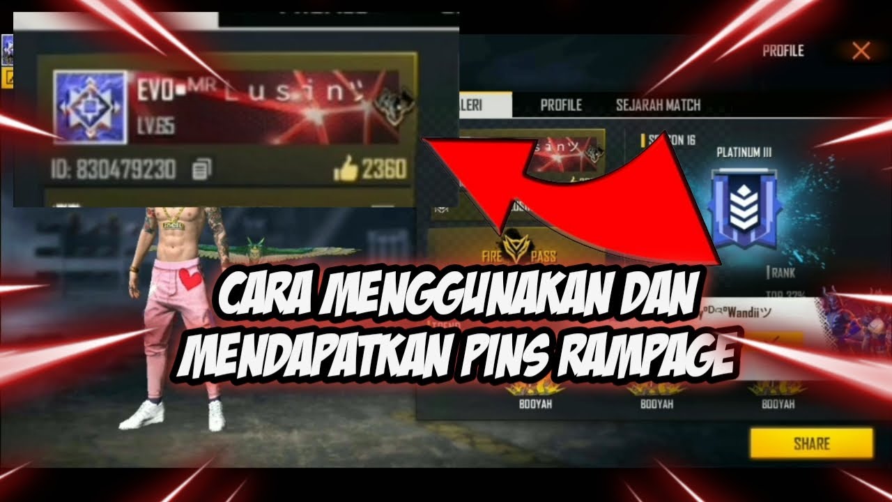 PINS FF||CARA MENGGUNAKAN DAN MENDAPATKAN PINS RAMPAGE || GARENA FREE ...