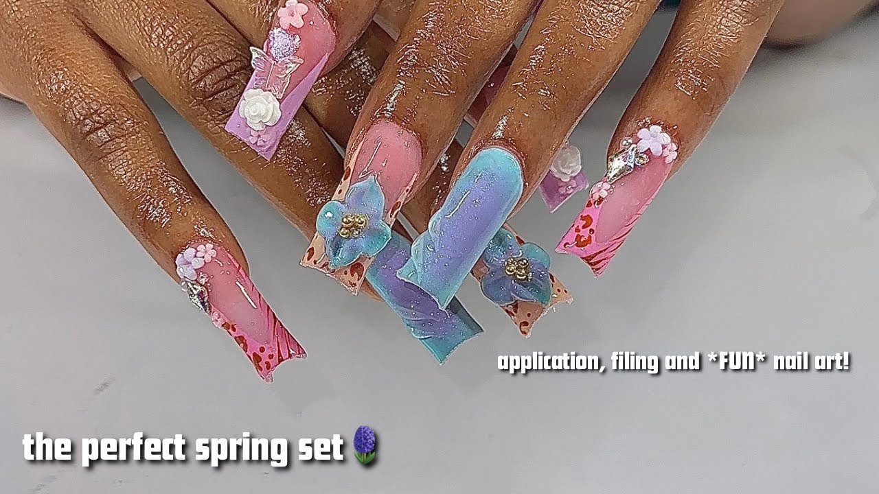 thee *PERFECT* spring set | application, filing, *FUN* nail art! - YouTube