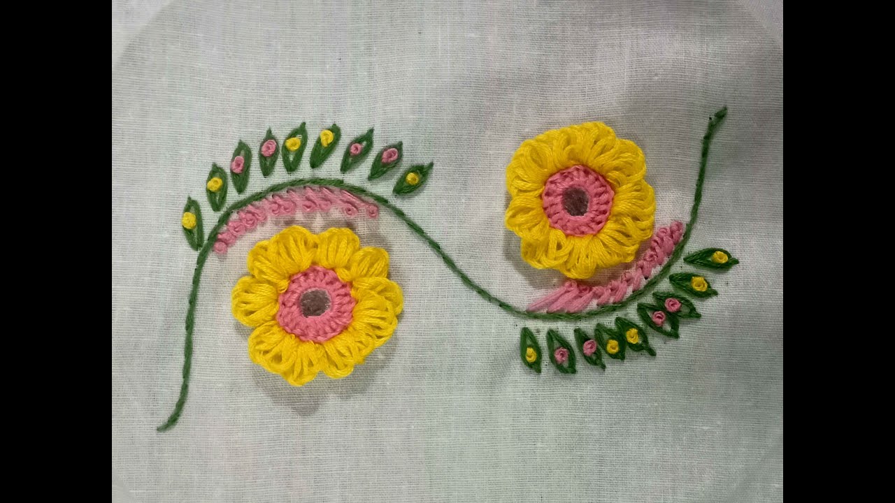 Border design with mirror work | EASY HAND EMBROIDERY AND ART - YouTube