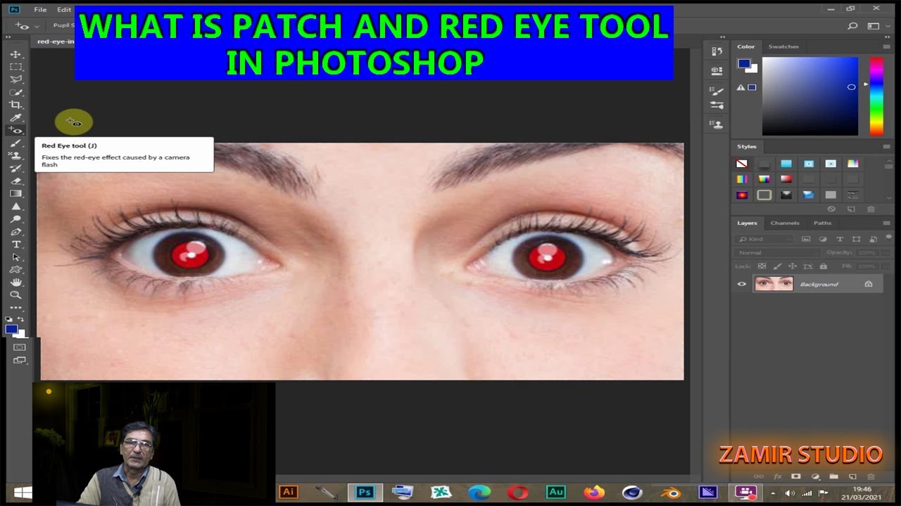 WHAT IS PATCH AND RED EYE TOOL IN PHOTOSHOP class 0015 - YouTube