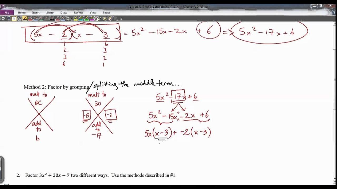 Alg 2 - Factoring Quadratics by Grouping Splitting the Middle - YouTube