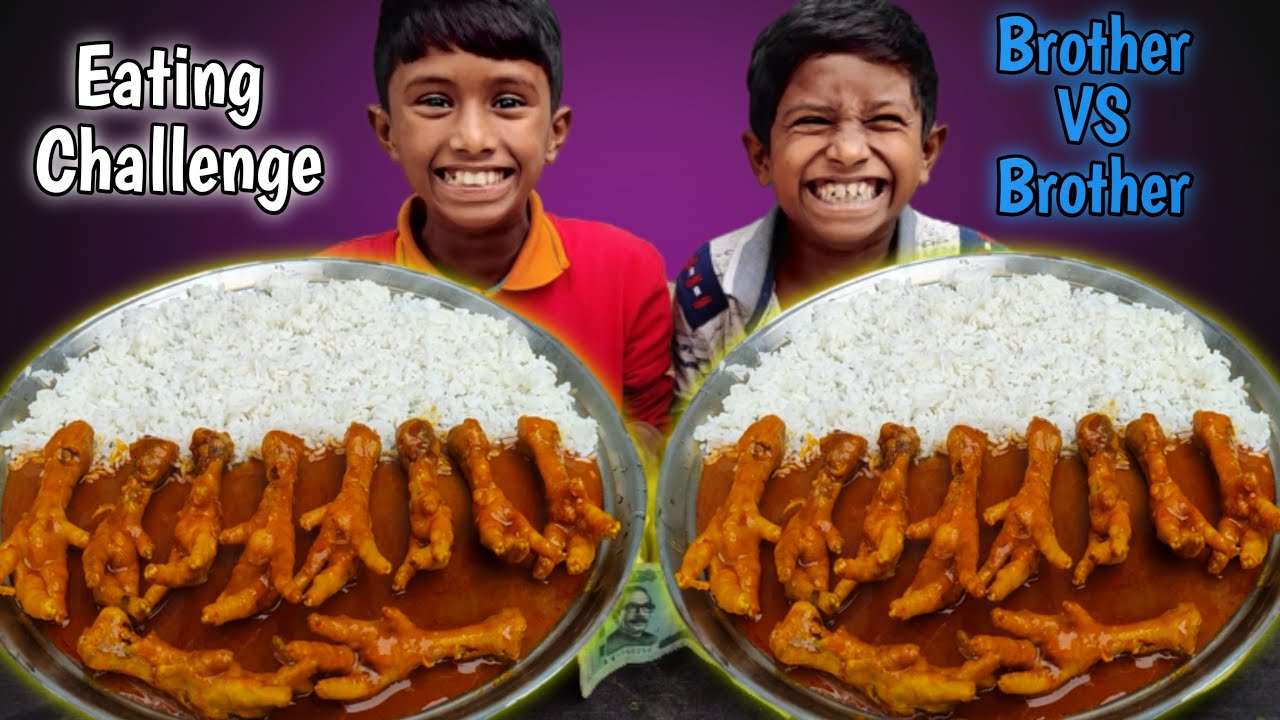 Brother vs Brother Eating Challenge || Spicy Chicken Feet Curry with ...