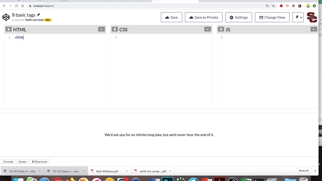 Video 1 -- codepen, 8 basic tags - YouTube