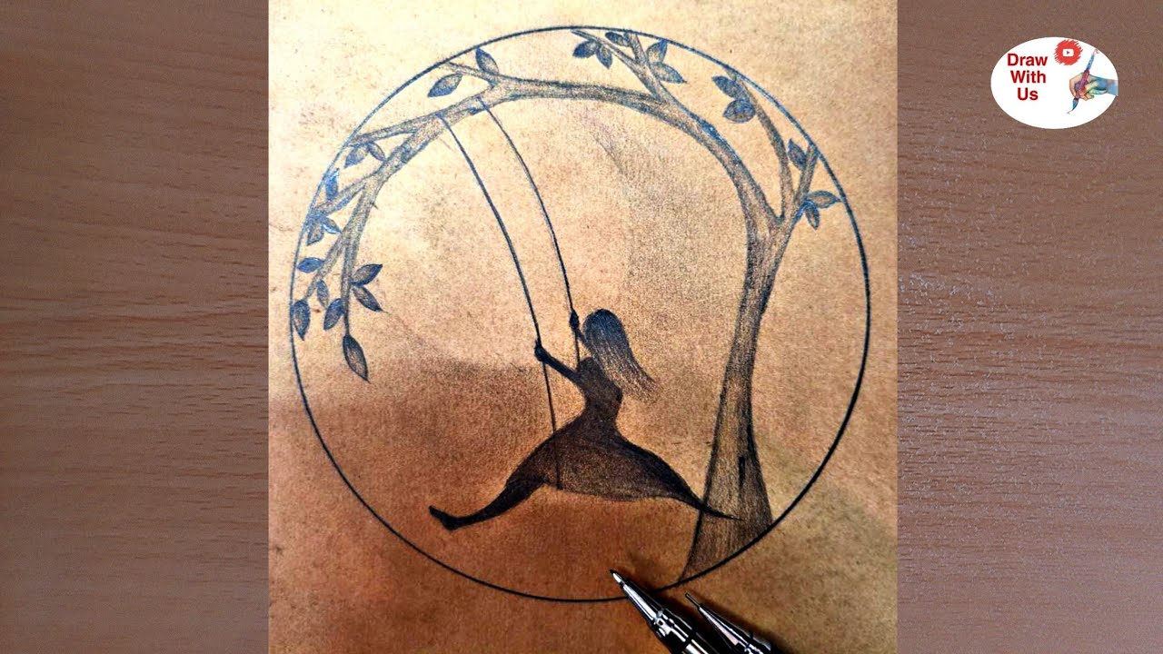 Step by step drawing a beautiful girl by the tree with a pencil easy ...
