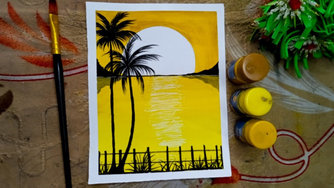 How to Draw Sunset Scenery with poster colours step by step /Drawing ...