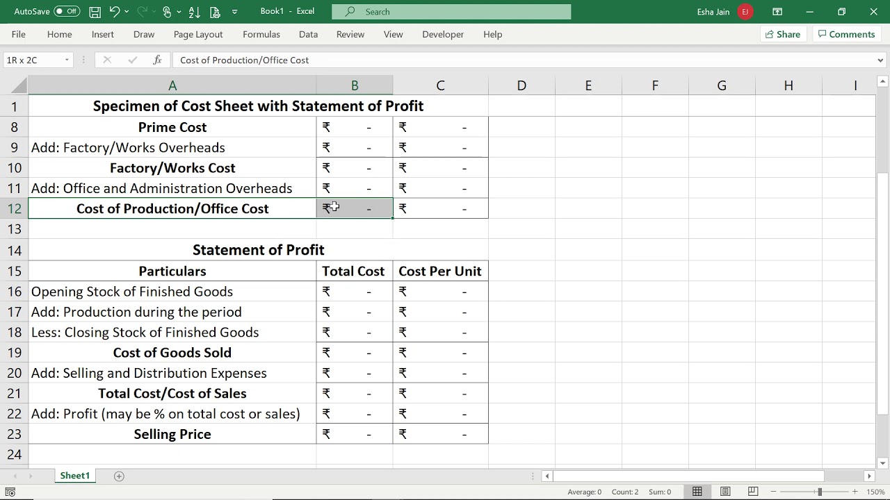 10 Cost Sheet With Statement Of Profit MS Excel YouTube 10 Cost Sheet With Statement Of Profit MS Excel YouTube