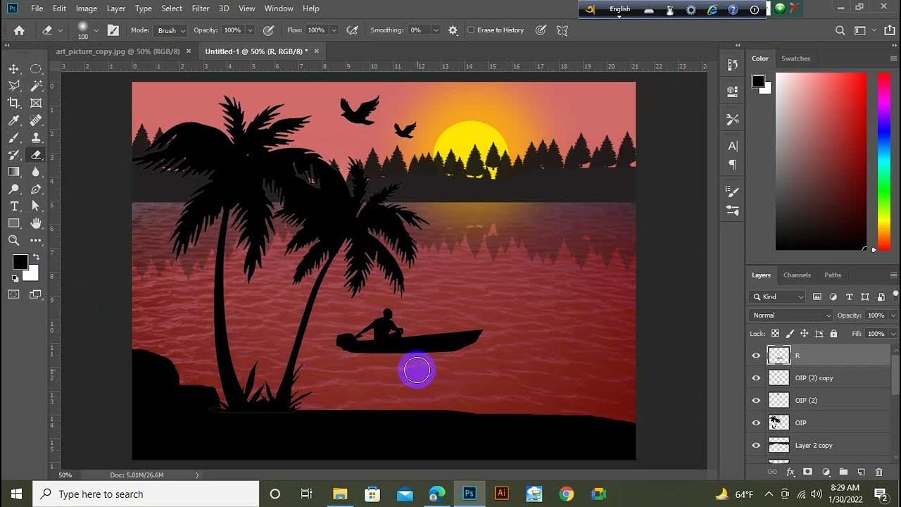 Photoshop Landscape Design Using Brush tool | Photoshop Tutorial for ...