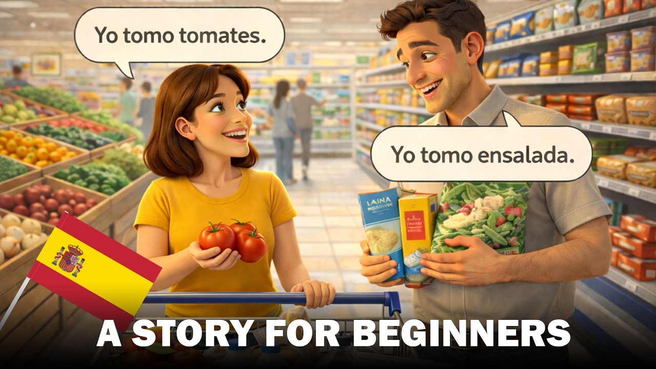 Spanish Dialogue Story for Beginners (A0–A1) | Shopping at the ...