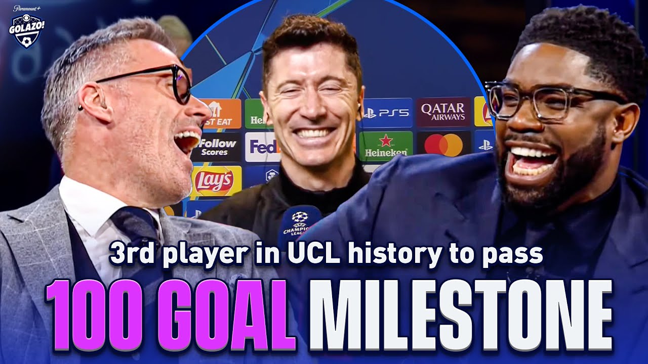 Robert Lewandowski reacts to passing 100 goal milestone with Micah ...
