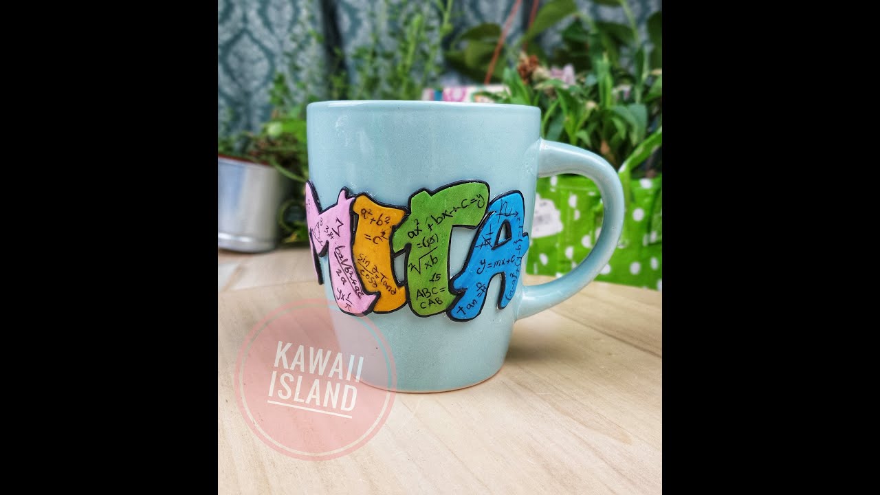 new techniques in writing on polymer clay "Math teacher cup" - YouTube