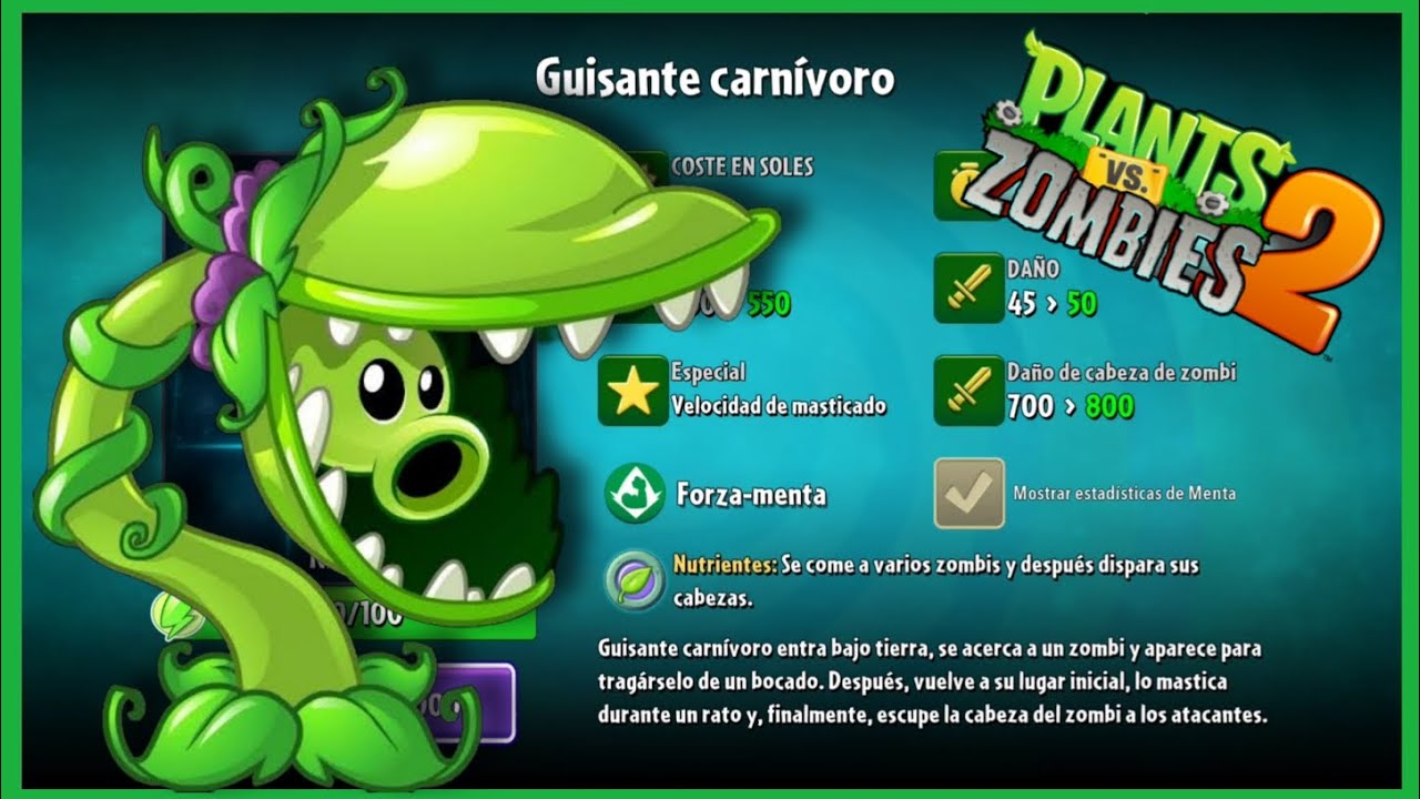 Desbloquea Y Sube De Nivel A Guisante CarnÍvoro Plants Vs Zombies 2