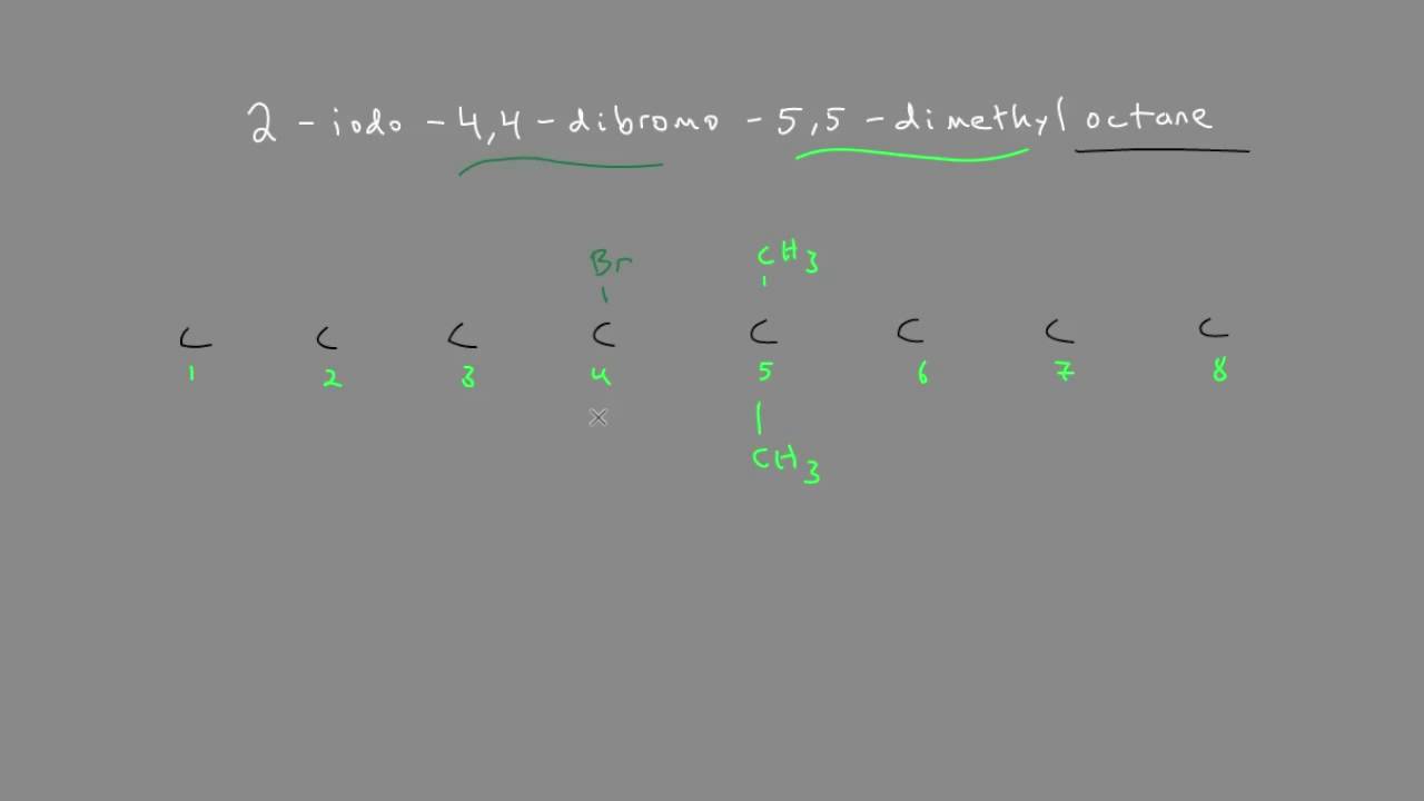 Structural Formula of 2-iodo-4,4-dibromo-5,5-dimethyloctane - YouTube