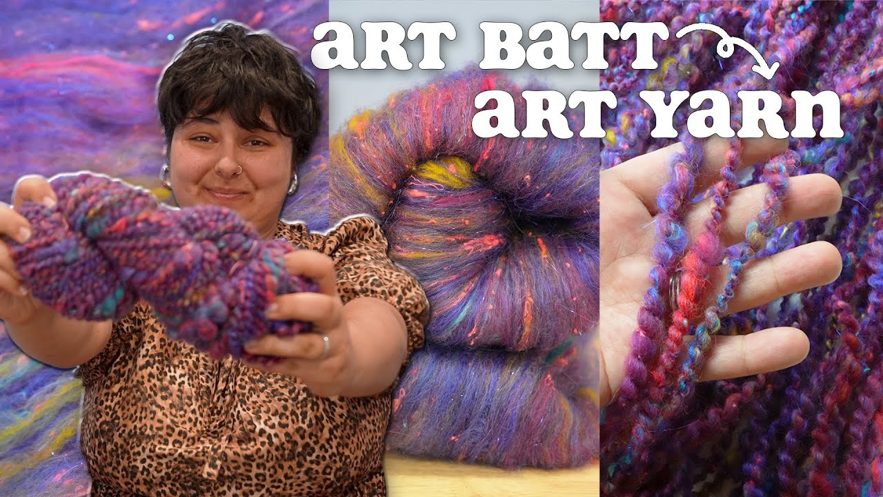 Making Funky Yarn From Scratch 🧶 Drum Carding Fiber & Spinning Art Yarn ...