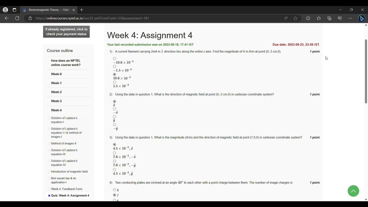 Electromagnetic Theory Nptel Week 4 Assignment Youtube