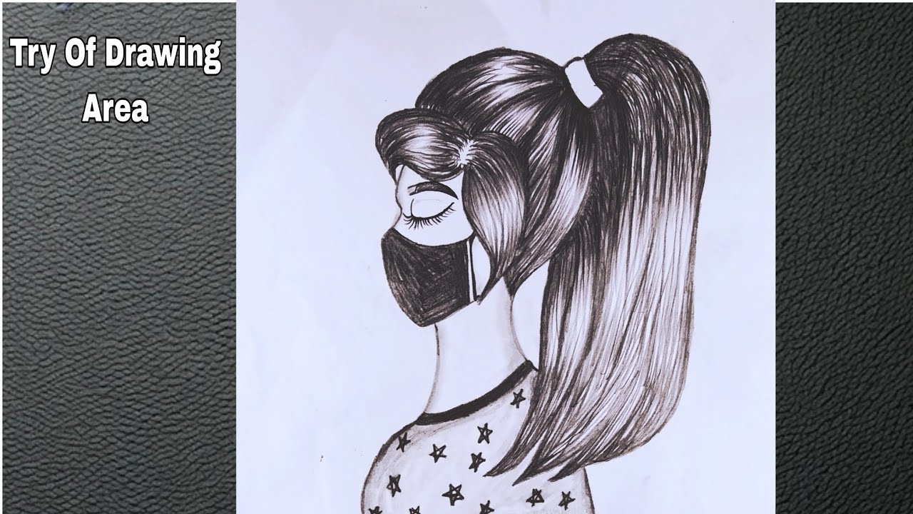 How to draw a Girl with wearing face mask || step by step way- for ...