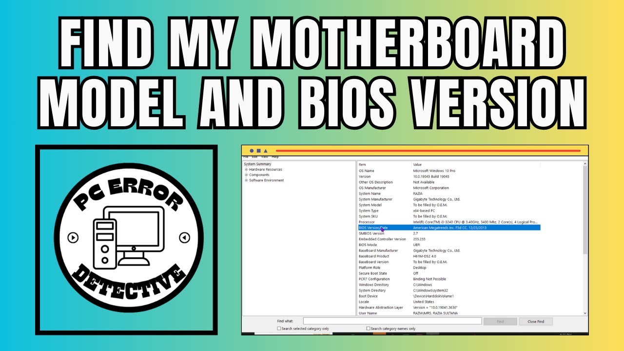How to Find My Motherboard Model and BIOS Version - YouTube