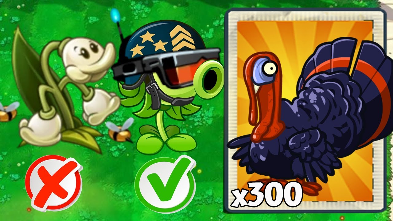 PvZ 2 10.4.2 All Premium Plants Level 1 POWER UP Vs 300 Zombie Turkey ...