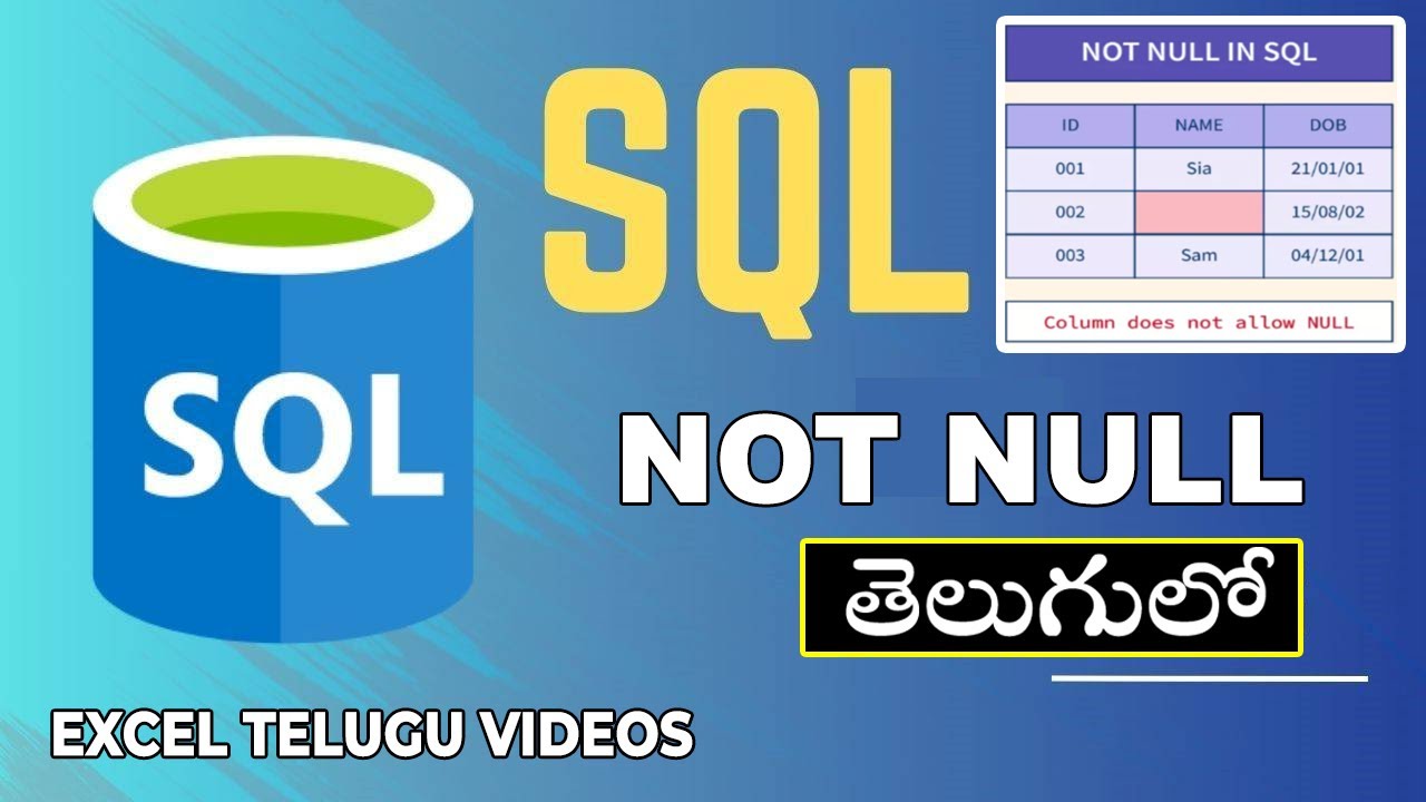 Sql Not Null Constraint With Example Telugu Sql For Beginners Youtube 2154