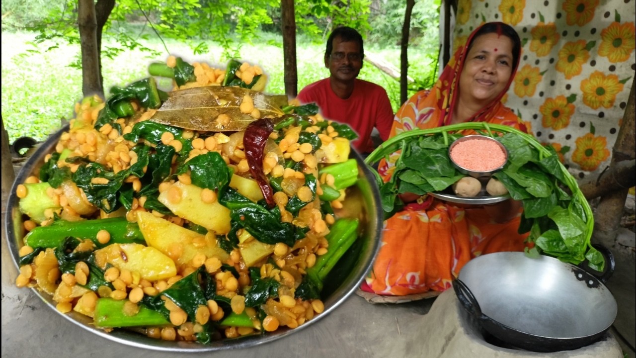 হাতে মাখা মুসুরির ডাল পুঁইশাকের রেসিপি | Dal Diye Pui Shak Recipe ...