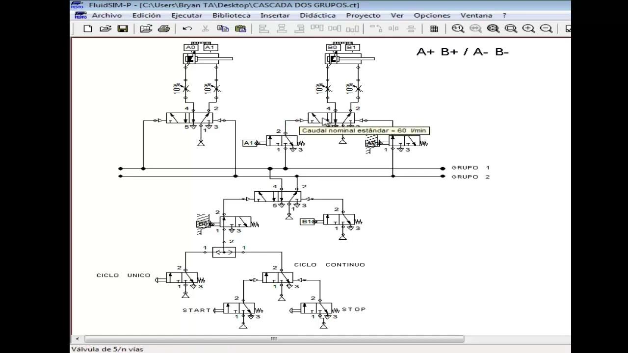 NEUMÁTICA SECUENCIAL, MÉTODO CASCADA DE 2 GRUPOS A+, B+, A- , B- - YouTube