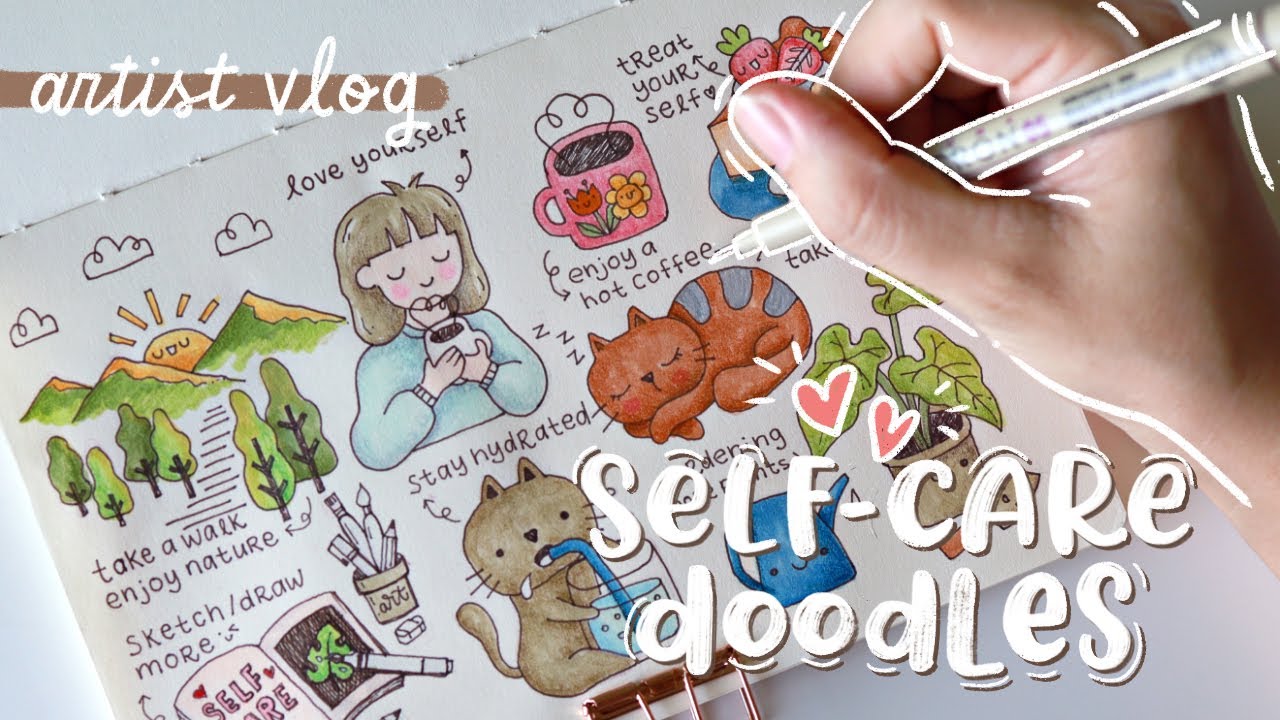self-care doodles | doodle with me | mini artist vlog 🎨 .* - YouTube