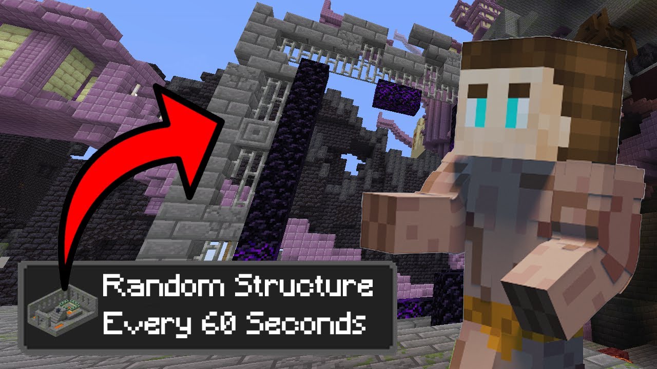 Minecraft but random structures spawn every 60 seconds - YouTube