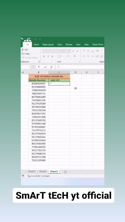 Add 91 Before Number In Excel Trendingshorts Smartwork Workhacks Excelformula Exceltips