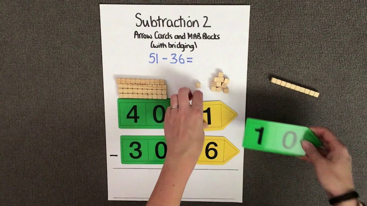 Subtraction 2 - Arrow Cards and MABs with bridging - YouTube
