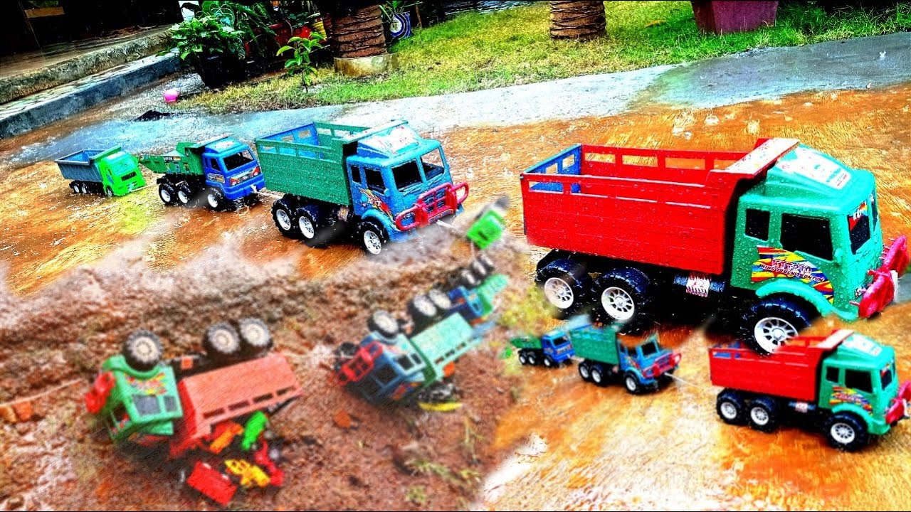 Truk Tronton Penuh Muatan Mainan Terguling Loader Excavator Truk Pasir ...