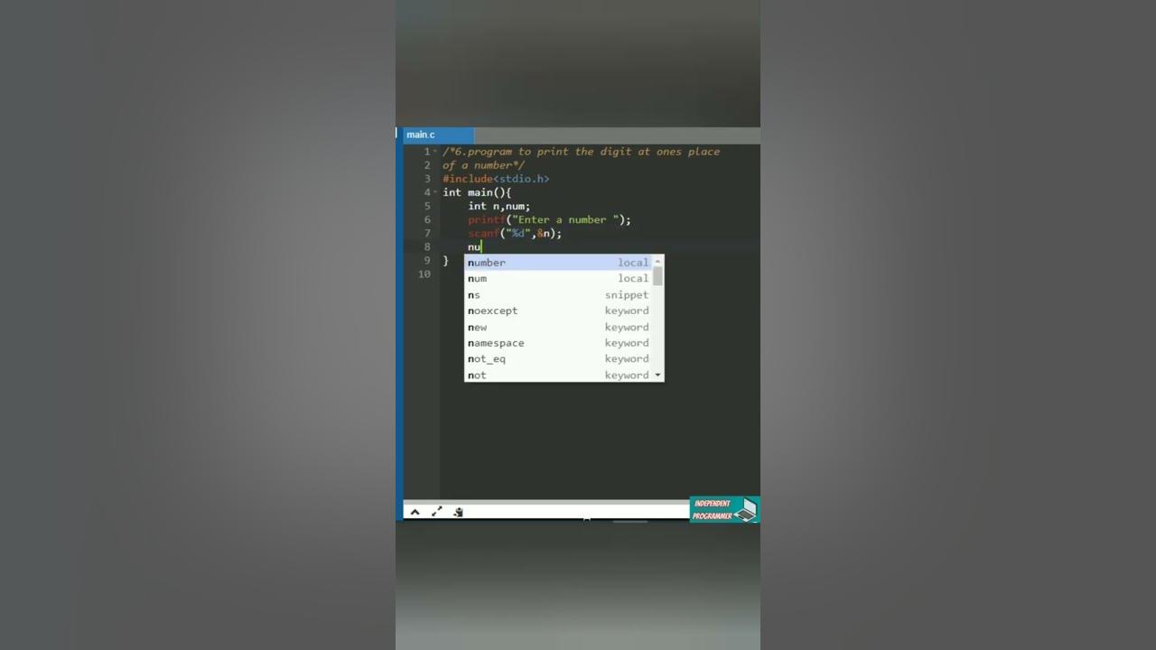 Program To Print The Digit At Ones Place Of A Number Cprogramming Cprogram C Coding Cshorts 