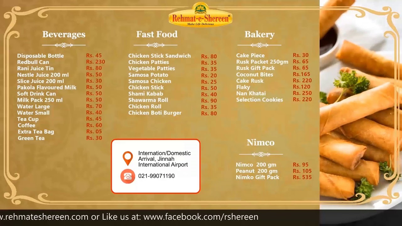 Restaurant display menu for Rehmat-e-Shireen - YouTube