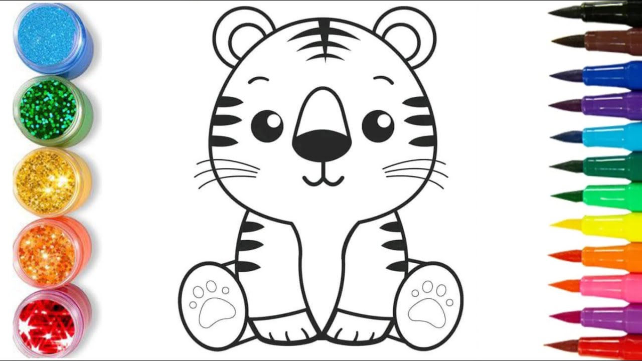 draw a tiger cartoon for kids | Easy tiger drawing, colouring and ...