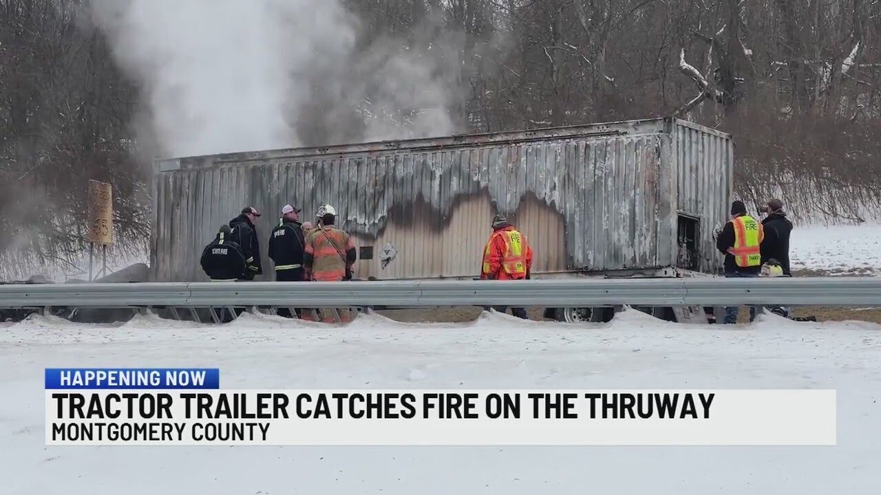 Tractor trailer catches fire on Thruway in Montgomery County - YouTube