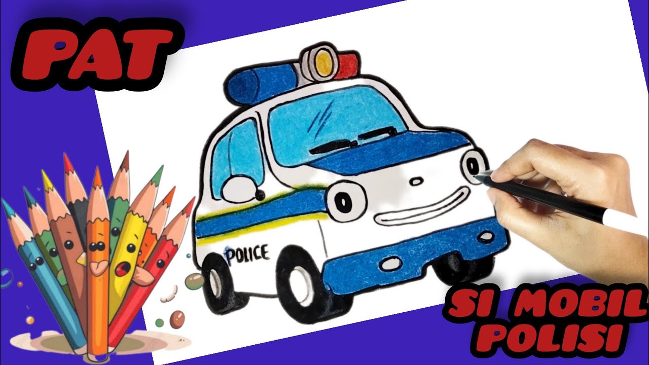 menggambar dan mewarnai gambar anak || easy way to draw a police car ...