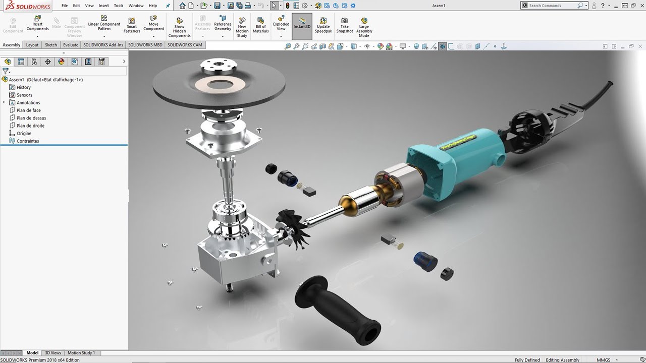 Fast version: How to design an angle grinder in Solidworks . - YouTube