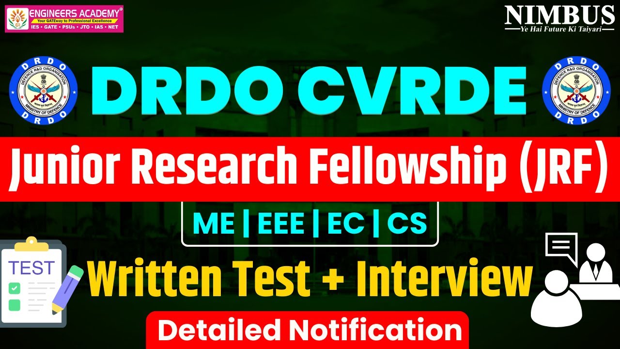 DRDO CVRDE JRF Recruitment 2025 | DRDO Junior Research Fellowship 2025 ...