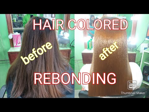 HAIR REBONDING WITH HAIR COLORING - YouTube
