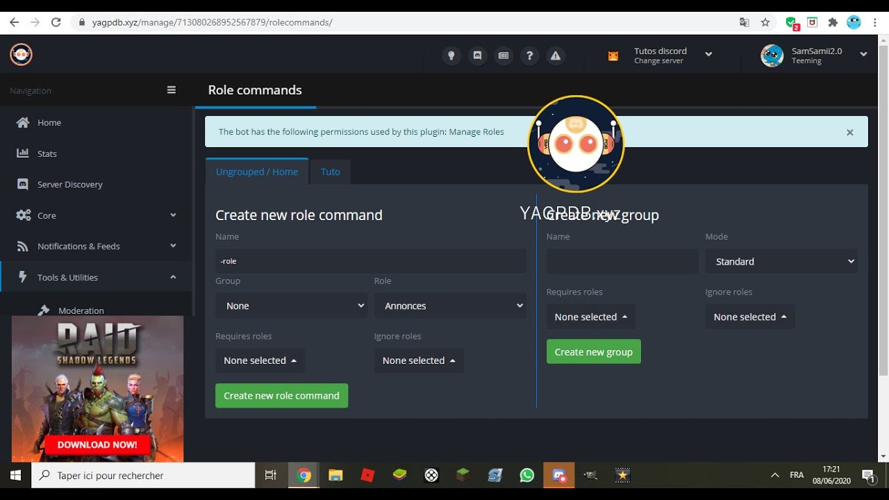 Tuto discord #1 Comment faire fonctionner le bot YAGPDB.xyz? - YouTube