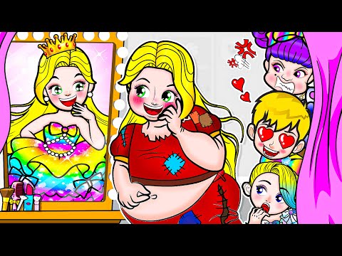 [🐾paper dolls🐾] Costume Rapunzel Fat Become Princess vs Thin Amy Friend | Rapunzel Family 놀이 종이