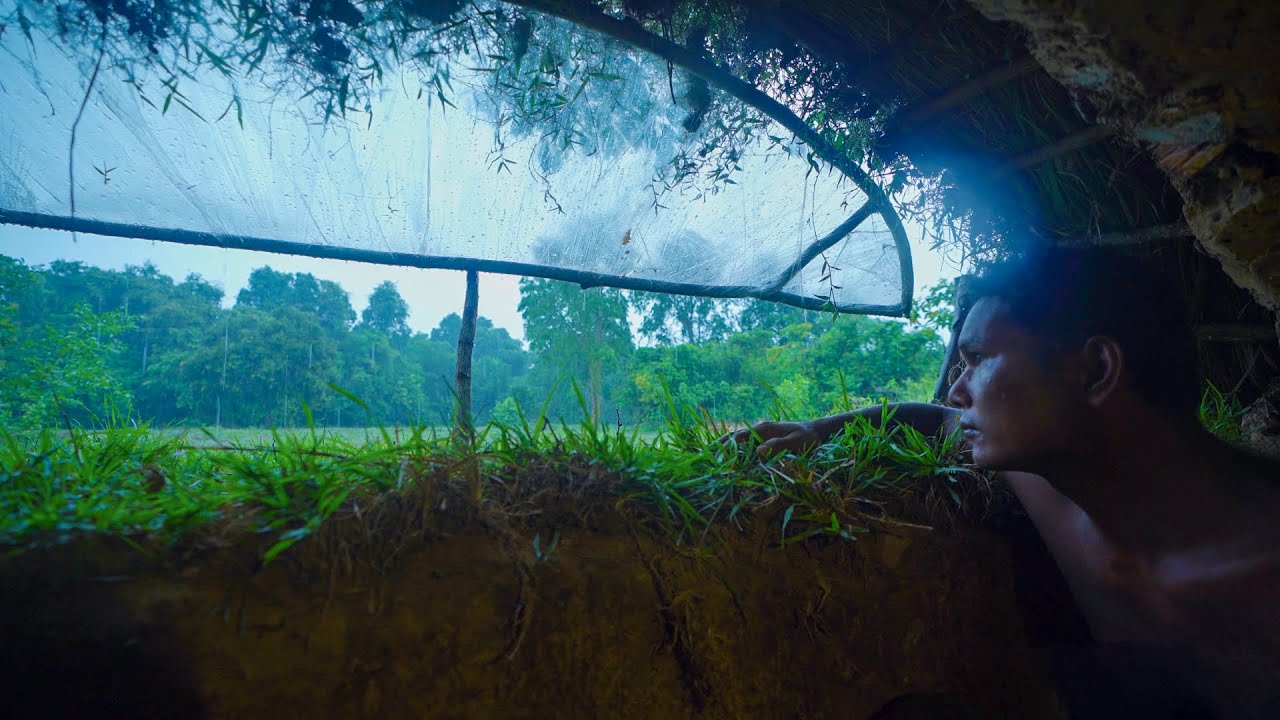 Man Living Off Grid Build a Dugout Survival Shelter for Overnight Stay ...