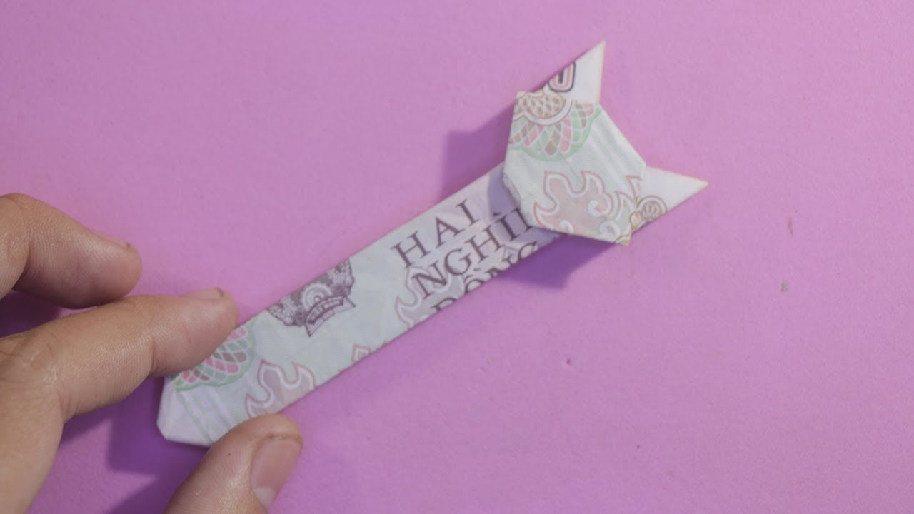 How to make a money origami bookmark cat easy - YouTube