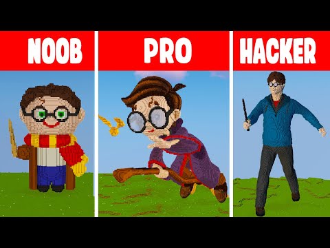 Minecraft  HARRY POTTER STATUE HOUSE BUILD CHALLENGE - NOOB vs PRO vs HACKER / Animation