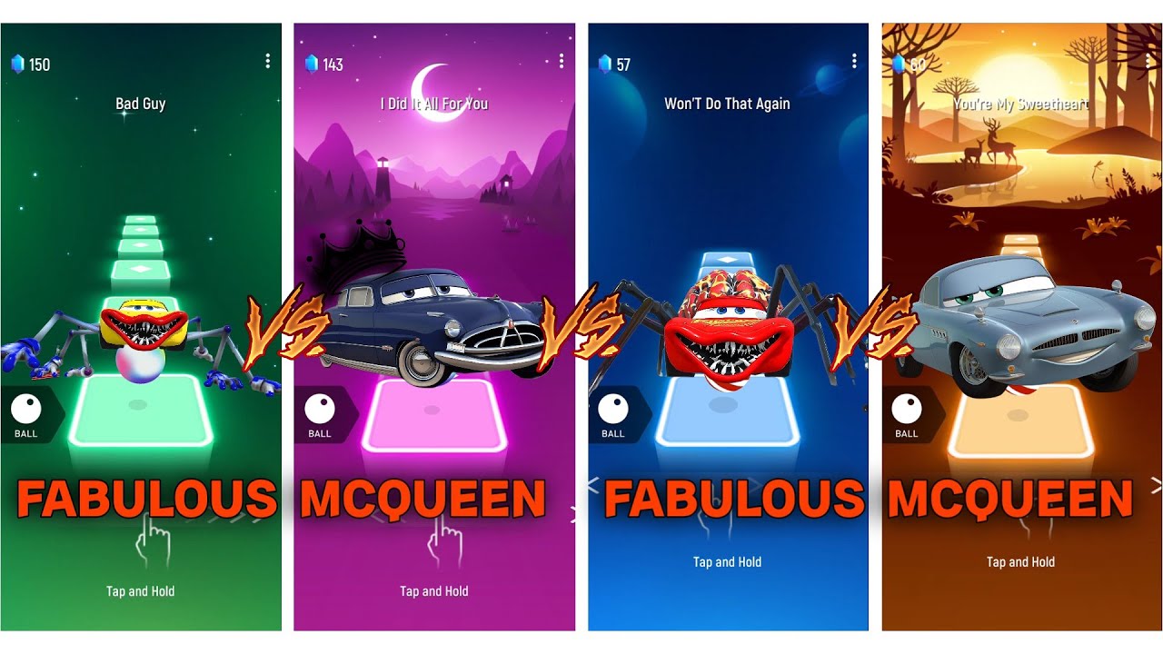 Spider McQueen 🆚 Hudson Hornet 🆚 Red Eater 🆚 Finn McMissile in Tiles ...