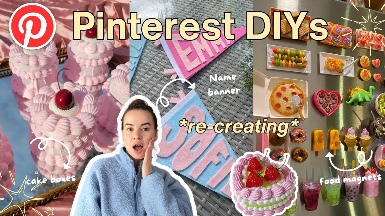 RECREATING Pinterest DIYs! Easy Room Decor Crafts - food magnets, felt ...